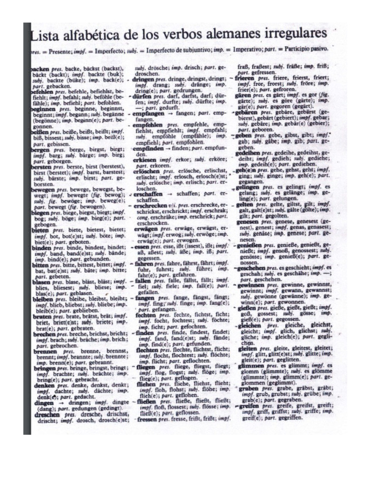 Lista Verbos Irregulares En Alemán Pdf