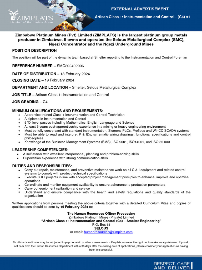 External Advert - Technicians Instrumentation and Control C4 Expanded ...