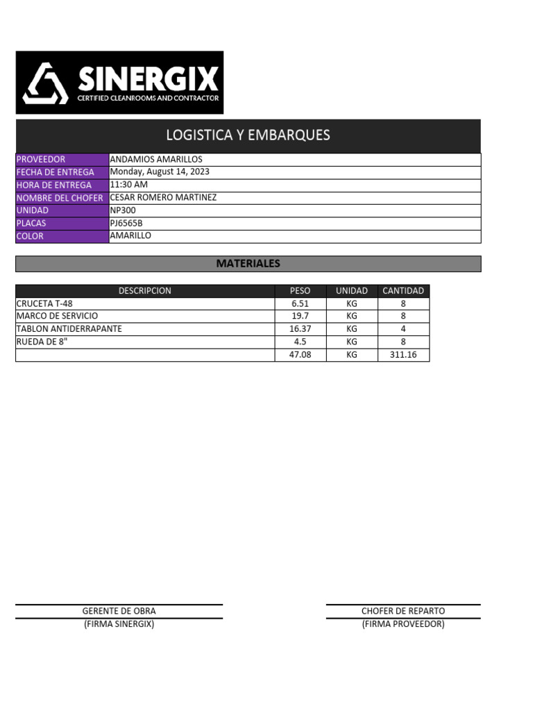 Formato Logistica y Embarques | PDF