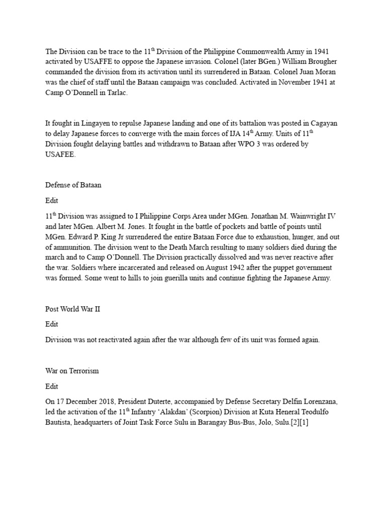 11ID History | PDF | Military Organization | Military Science