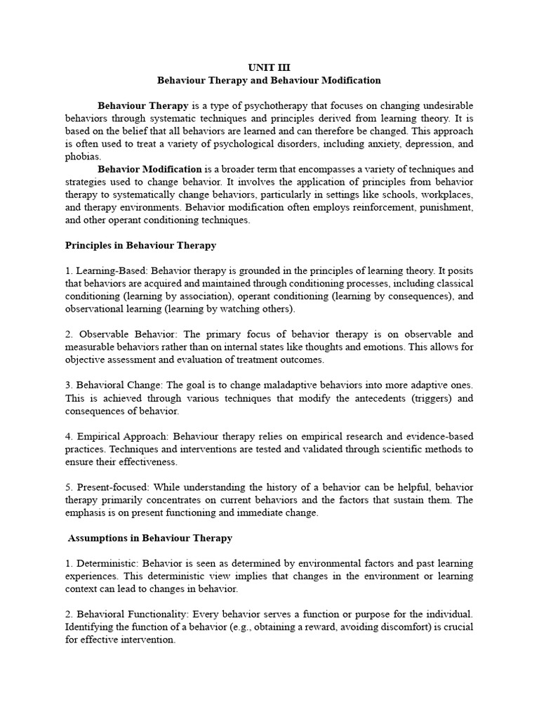 Behavior Therapy and Behavior Modification | PDF | Behaviour Therapy | Reinforcement