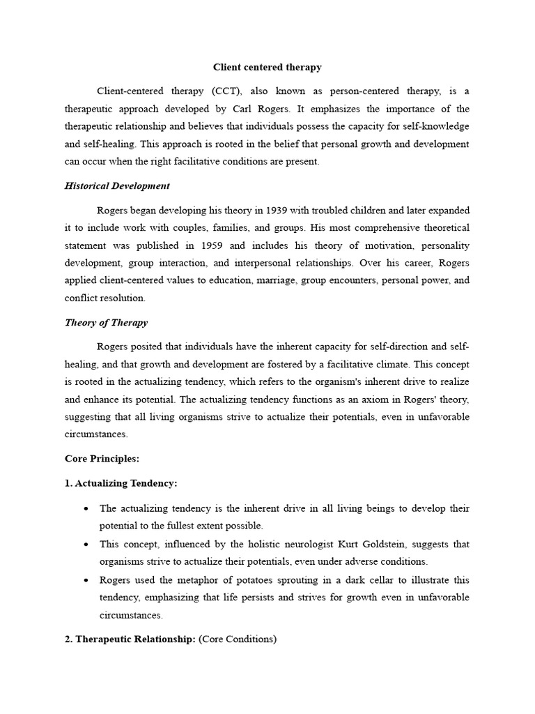 Client Centered Therapy and Supportive Psychotherapy | PDF ...