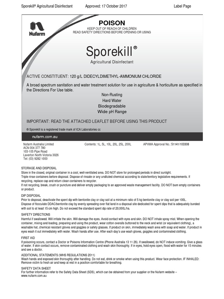 Sporekill Leaflet | PDF | Grafting | Disinfectant