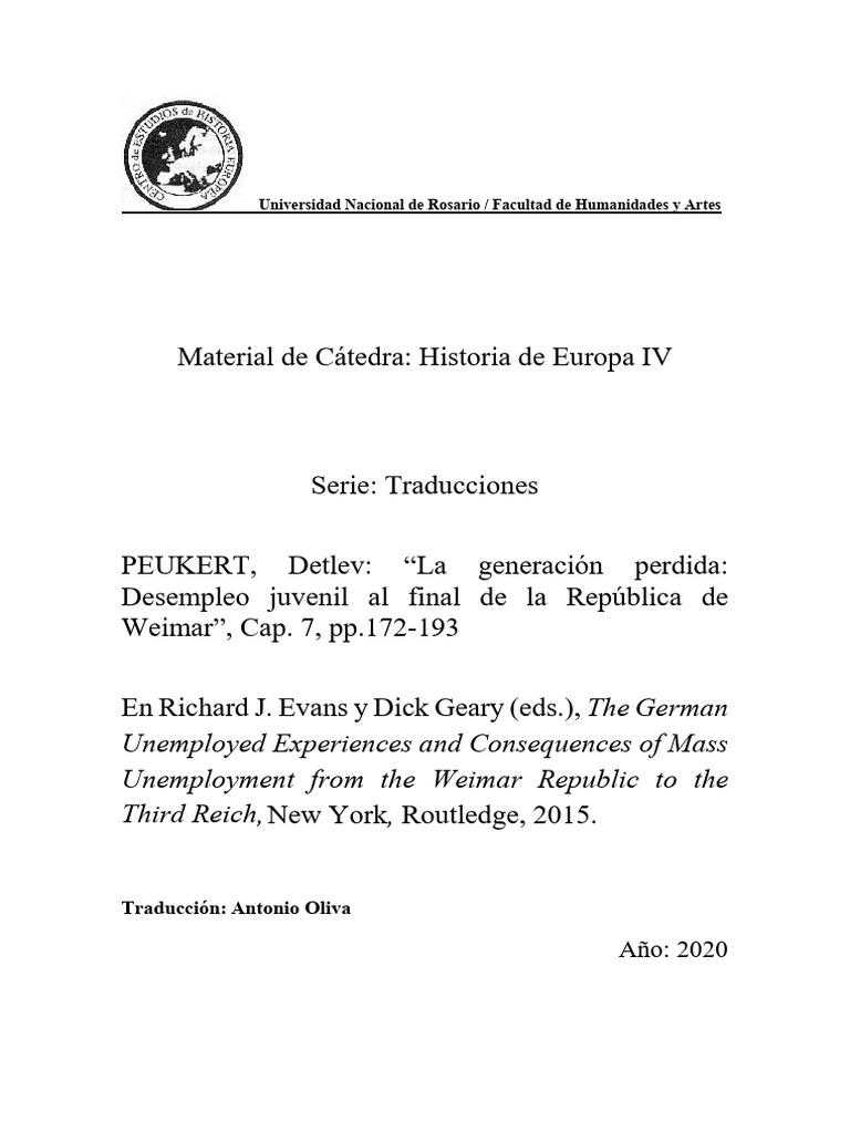Detlev Peukert Traducción | PDF | Desempleo | Gran depresion