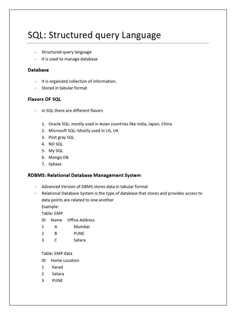 Sql Structured Query Language Database Pdf Relational Database Sql
