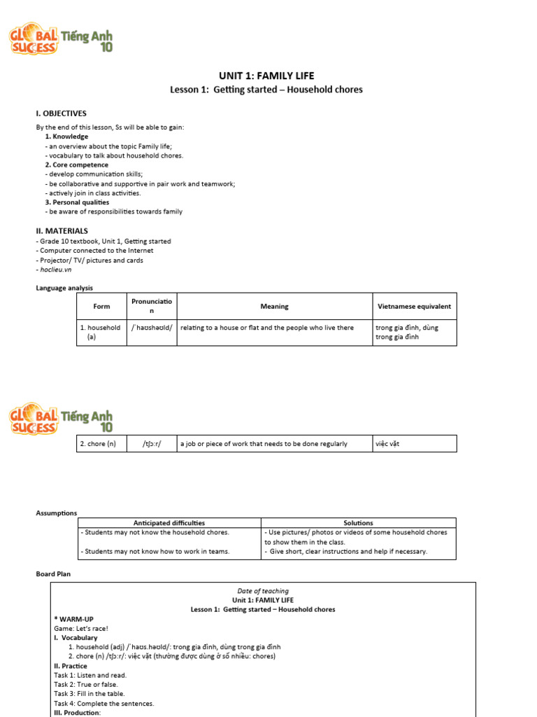 Lesson Plans-Unit 1 | PDF | Vocabulary | Verb
