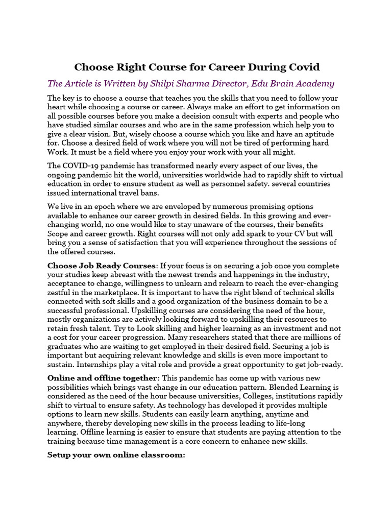 How To Choose Right Course For Career During Covid | PDF | Learning ...