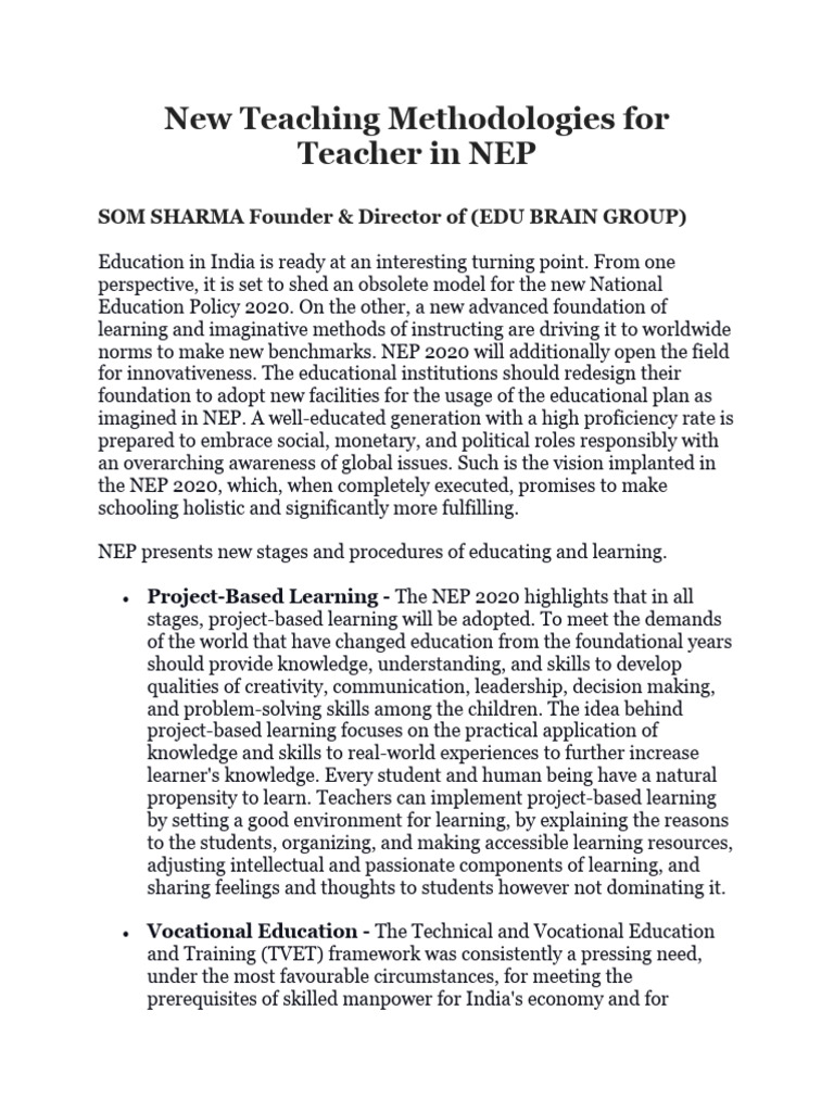 Teaching Methodologies For Teachers in NEP by Som Sharma | PDF ...