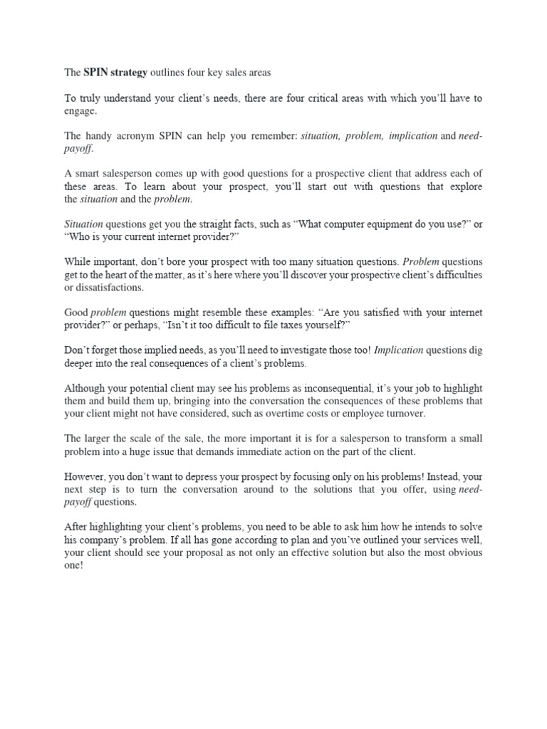 SPIN Strategy | PDF | Career & Growth | Business