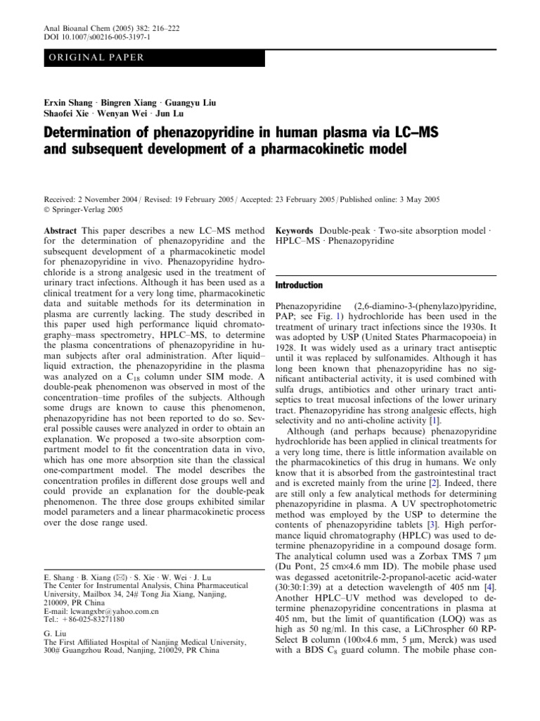 Determination of Phenazopyridine in Human Plasma Via LC-MS | PDF | Pharmacokinetics | High ...