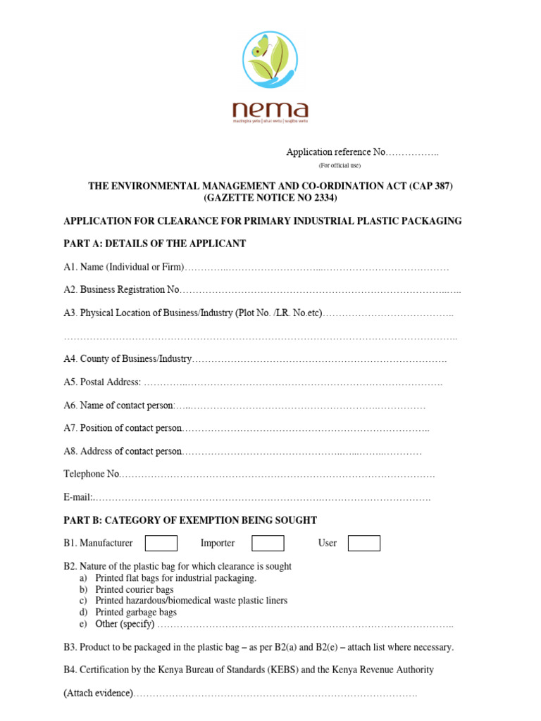 Plastic Packaging Clearance Application | PDF | Technology & Engineering