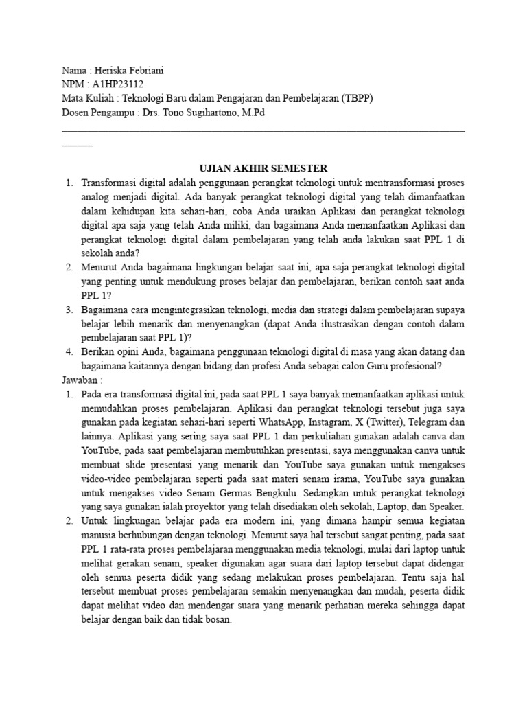 TBPP-UAS Semester 1 | PDF