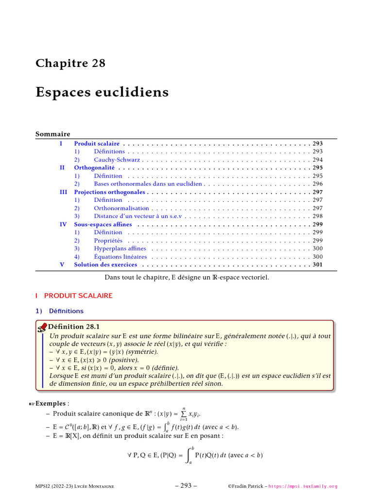Espaces Euclidiens et Propriétés Vecteurs | PDF | Espace euclidien ...