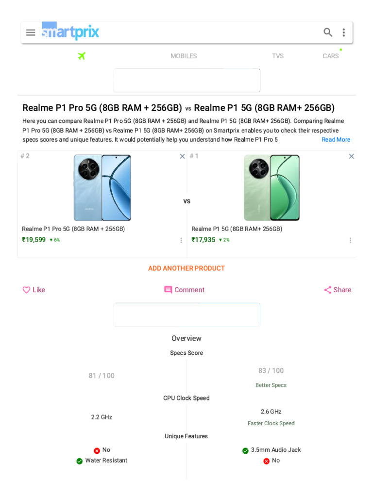 Realme P1 Pro 5G (8GB RAM + 256GB) Vs Realme P1 5G (8GB RAM+ 256GB) - Smartprix | PDF | I Phone ...