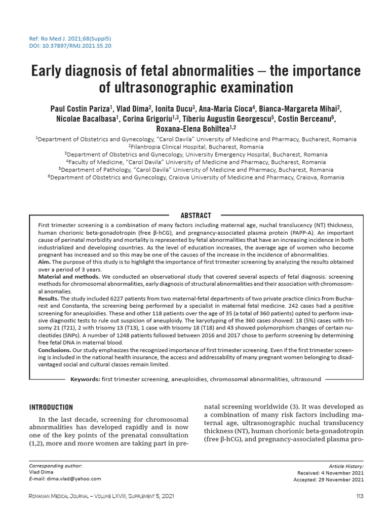 Early Diagnosis of Fetal Abnormalities T | PDF | Pregnancy | Human ...