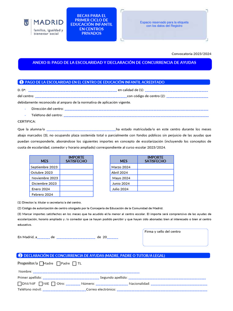 Anexo II. Pago de La Escolaridad y Declaración de Ayudas 23-24 | PDF | Educación de la primera ...