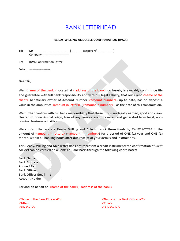 RWA Confirmation Letter Guide | PDF | Finance & Money Management | Law