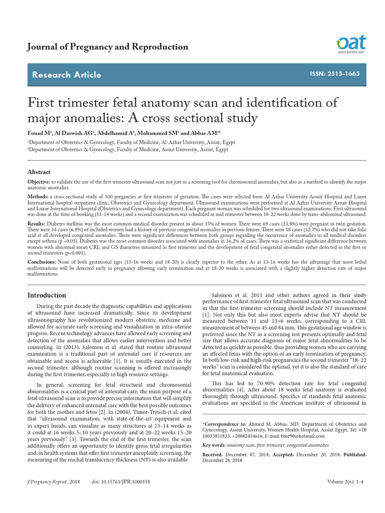Performing A Fetal Anatomy Scan at The T | PDF | Pregnancy | Obstetrics