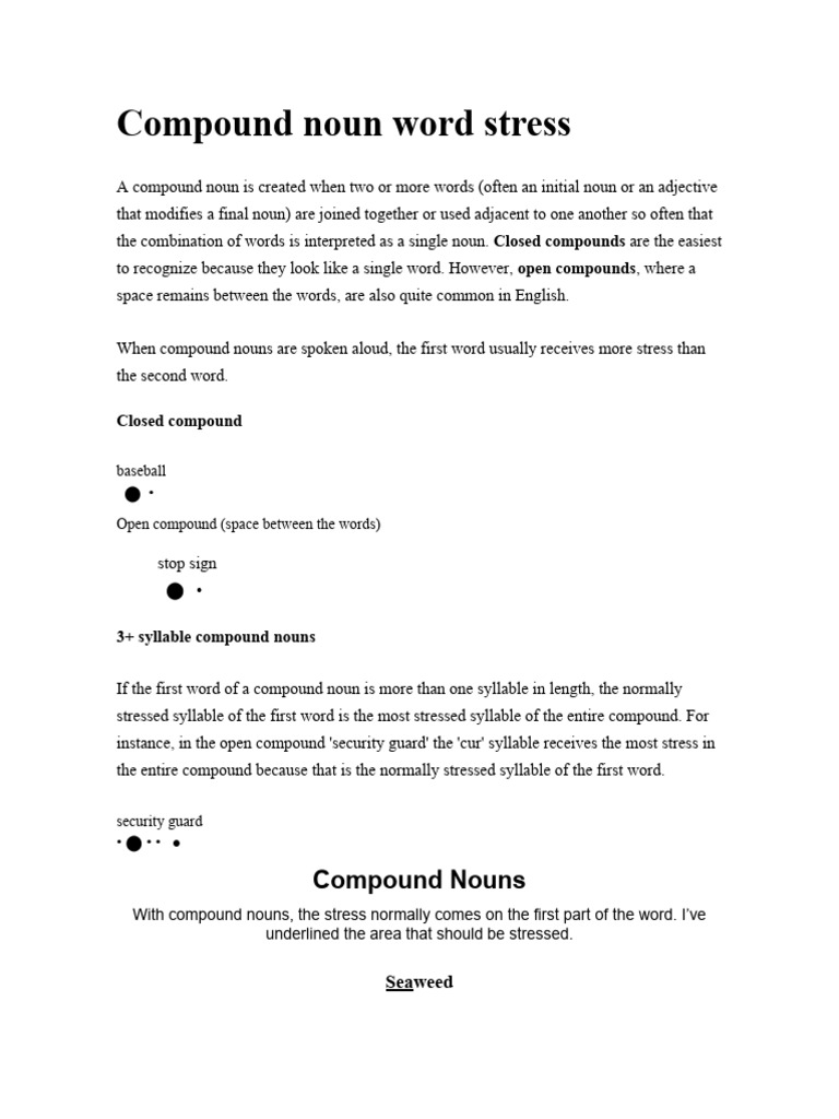 Compound Noun Word Stress | PDF | Word | Stress (Linguistics)