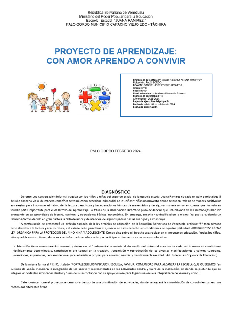 Proyecto "Con Amor Aprendo a Convivir" | PDF | Aprendizaje | Diccionario