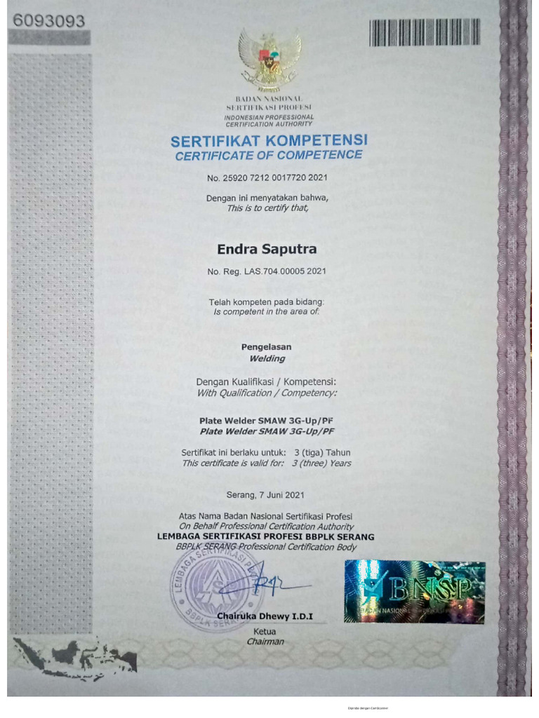 Sertifikat Las BNSP | PDF