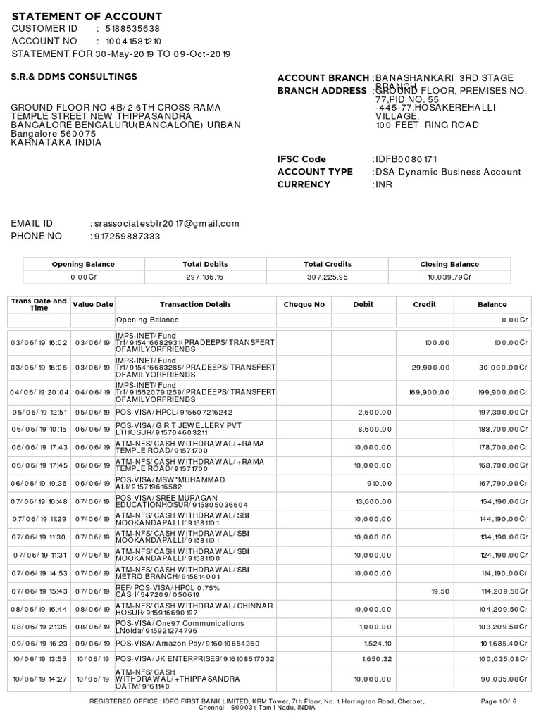 Branch Address: Account Branch S.R.& Ddms Consultings: Opening Balance Total Debits Total ...