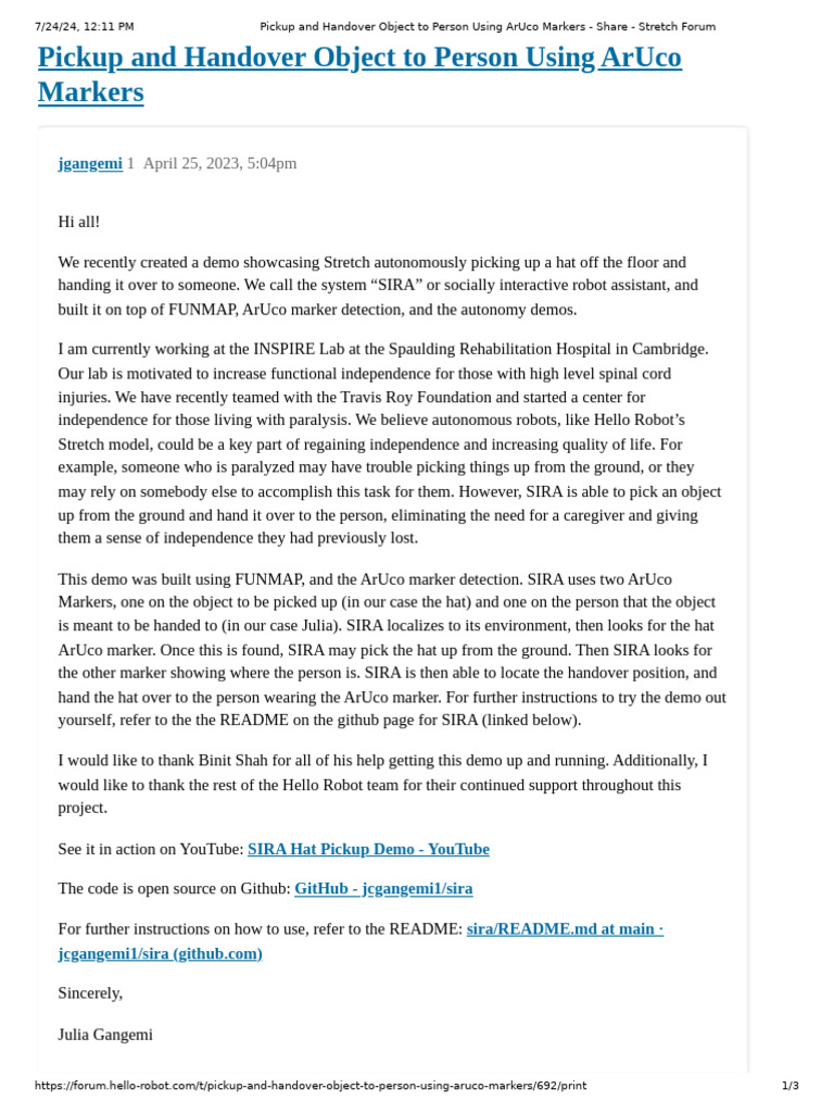 Pickup and Handover Object To Person Using ArUco Markers - Share ...