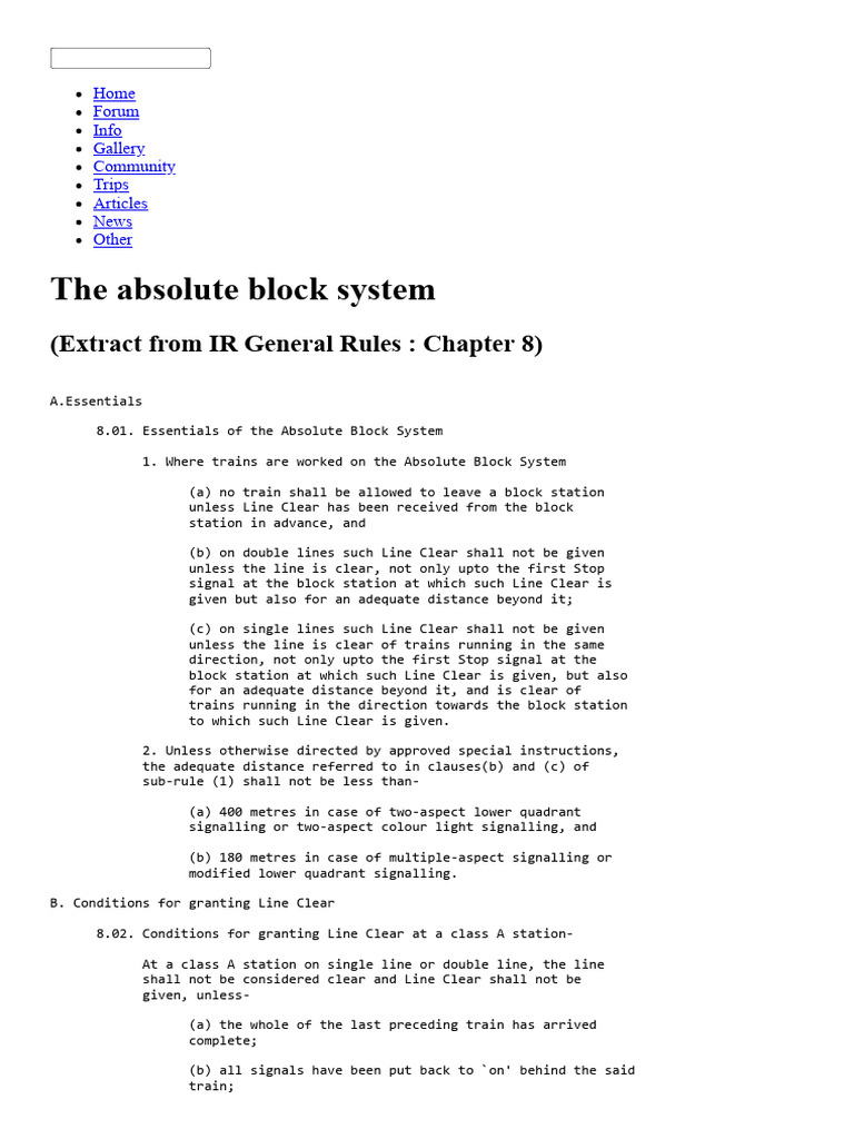Indian Railway General Rules in The Absolute Block System | PDF | Rail Transport | Railway Safety