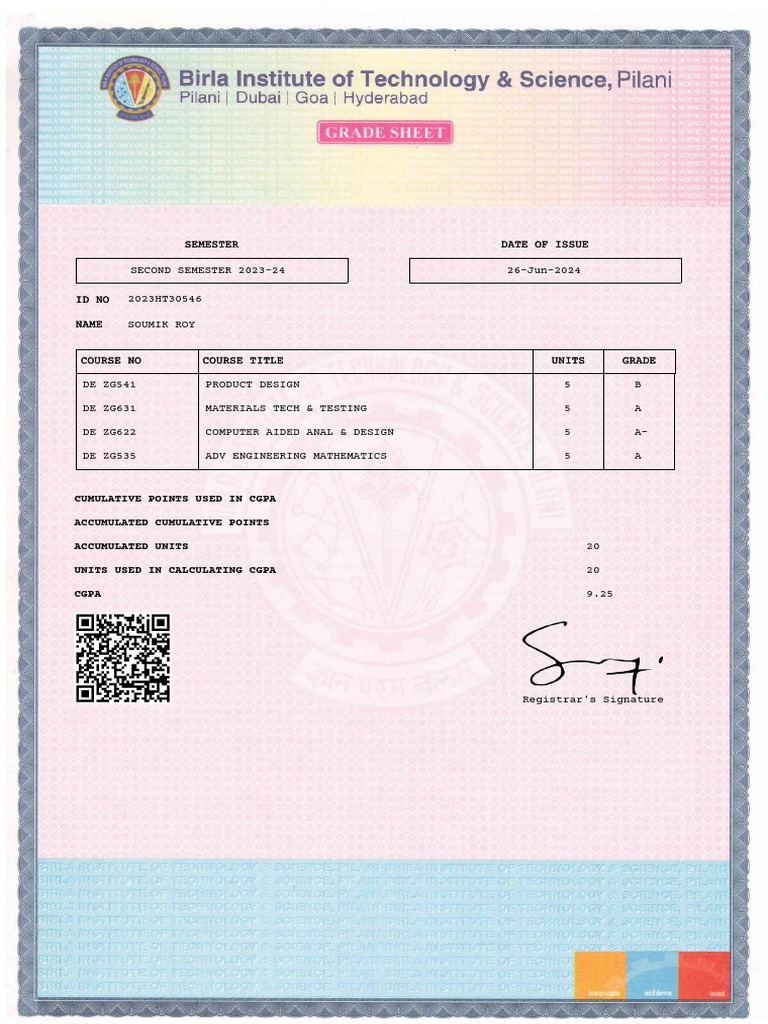 Grade Sheet 1st Semester | PDF