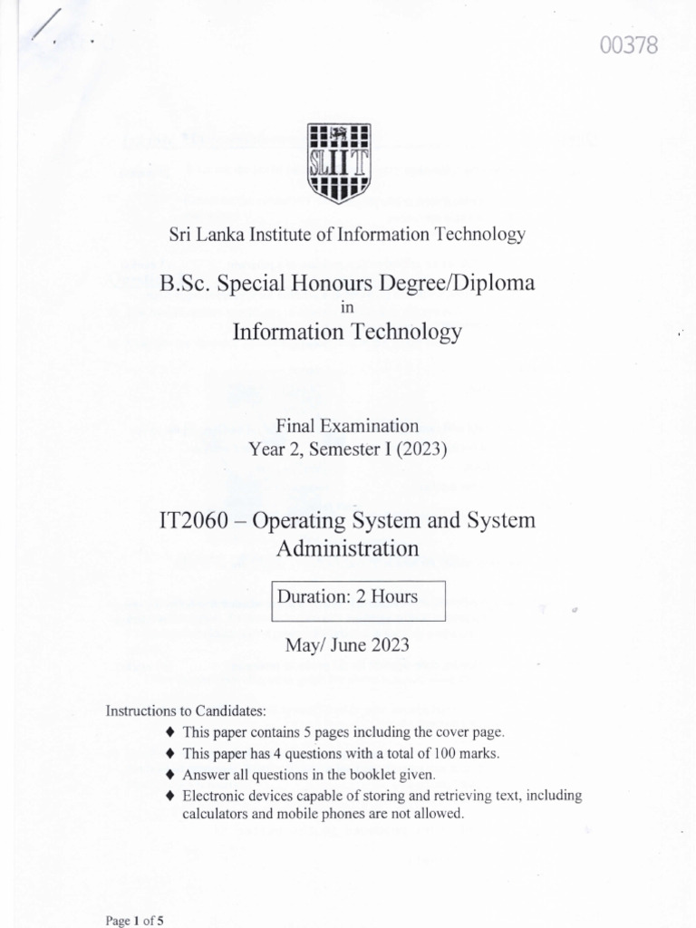 IT2060 Operating Systems Exam 2023 | PDF | Computer Data Storage ...
