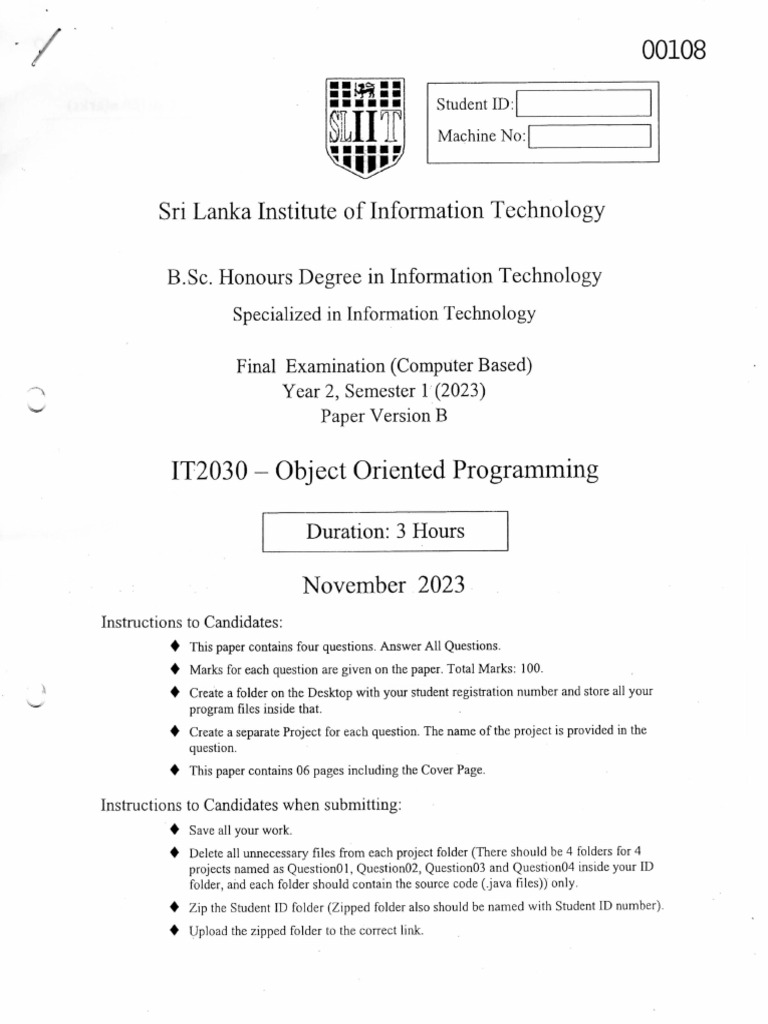 It2030 Object Oriented Programming Version B Download Free Pdf Method Computer Programming