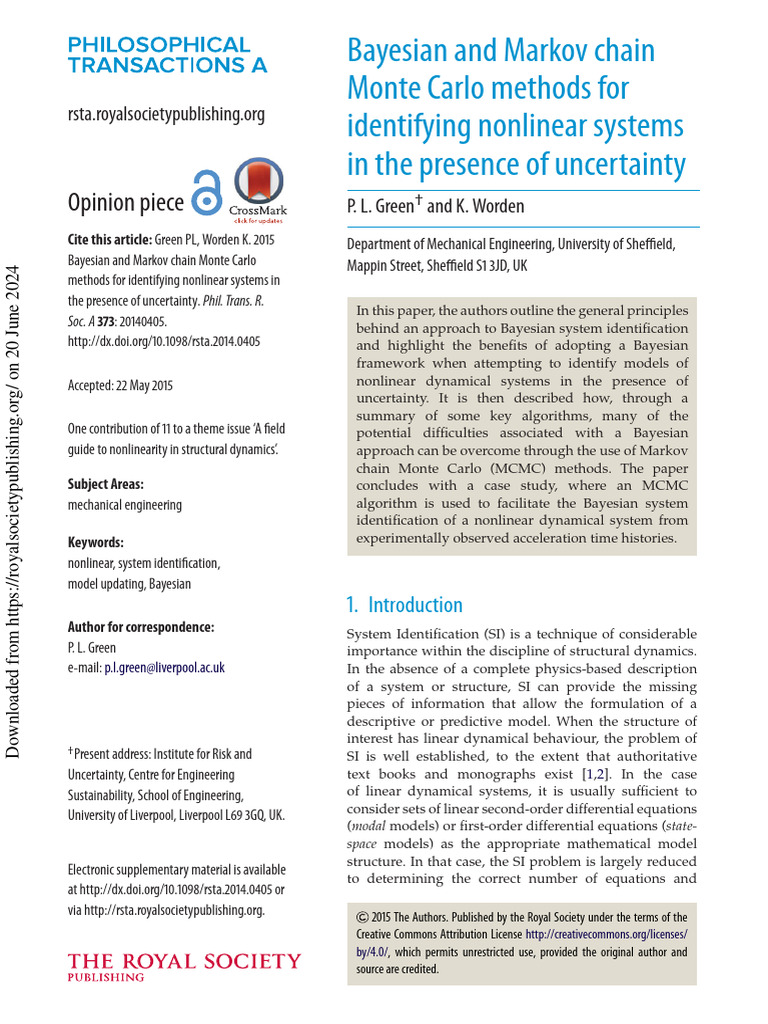Green Et Al 2015 Bayesian and Markov Chain Monte Carlo Methods For Identifying Nonlinear Systems ...