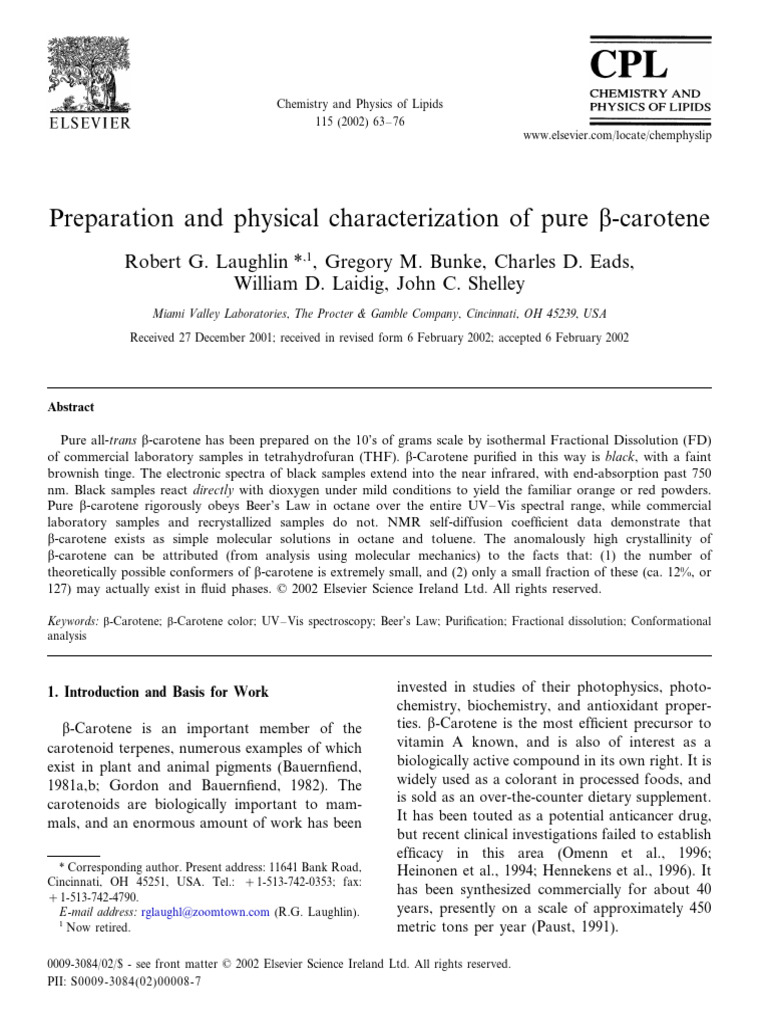 Preparation and Physical Cheracterization of Pure B-Carotene | PDF | Solubility | Spectroscopy