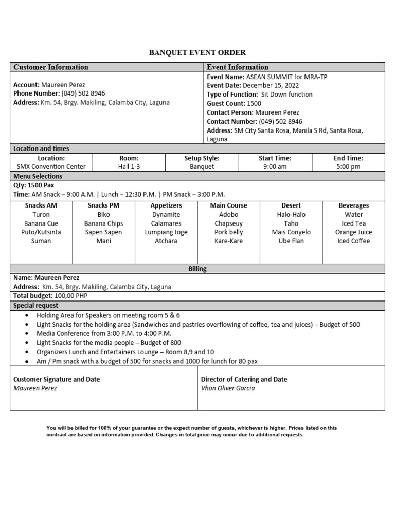 ASEAN Summit Banquet Event Order | PDF | Cuisine | Foods