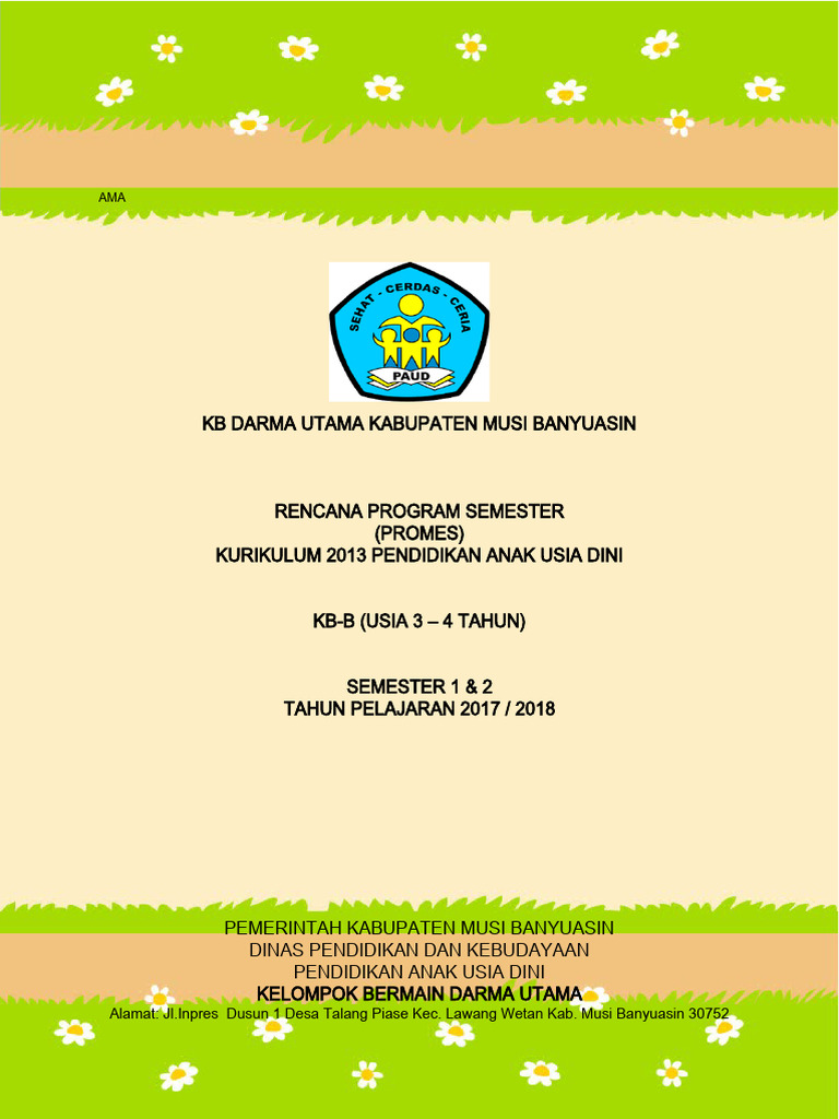 Prosem KB B 3-4 Tahun k13 Semester 1,2 | PDF