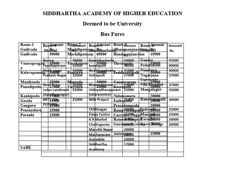 Bus Route Fees | PDF