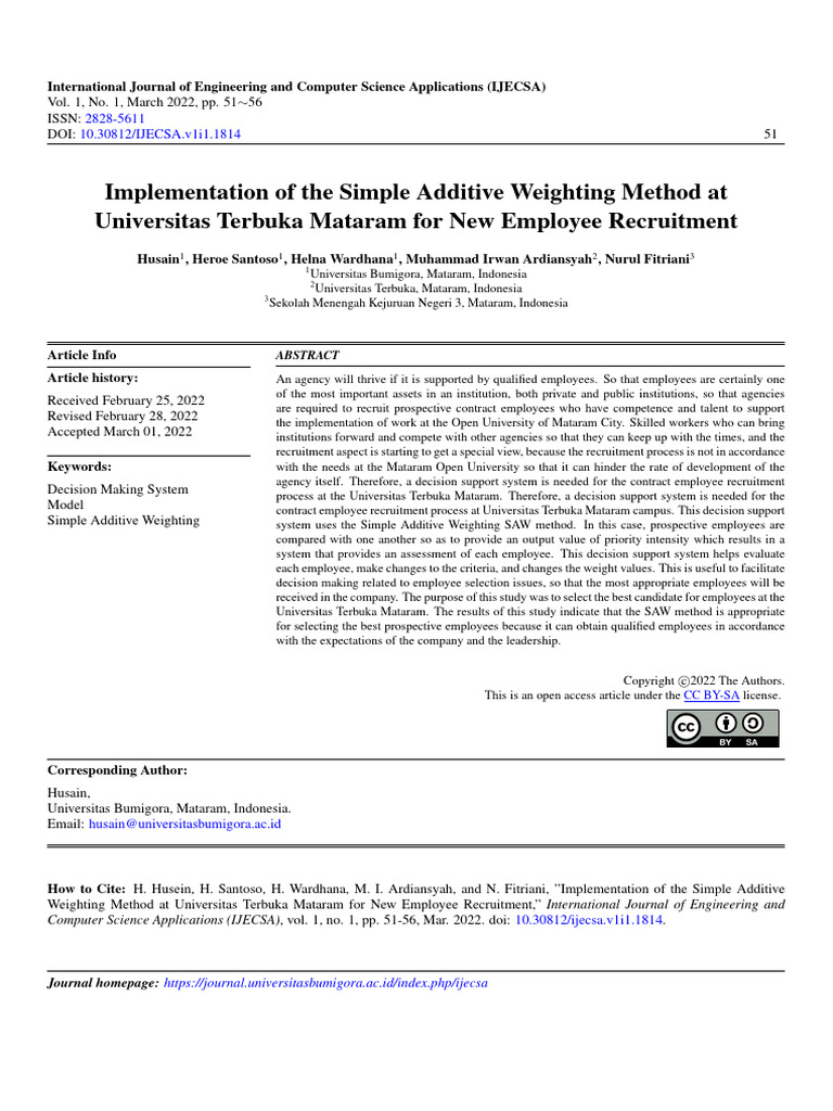 Implementation of The Simple Additive Weighting Method Atuniversitas Terbuka Mataram For New ...