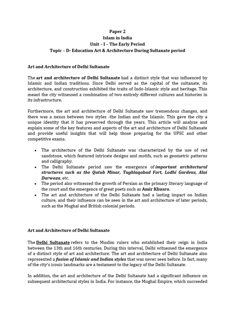 Islam in India Unit - I - D - Education Art & Architecture During ... Islam in India Unit - I - D - Education Art & Architecture During ...