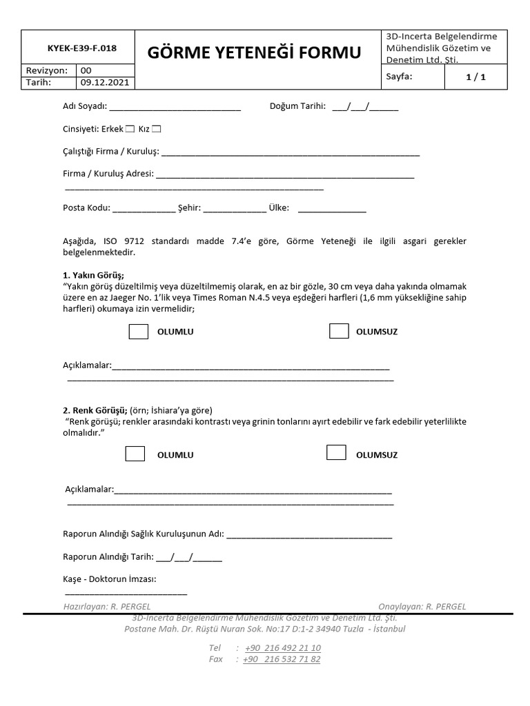 KYEK E39 F 018 Gorme Yetenegi Formu Rev.00 | PDF