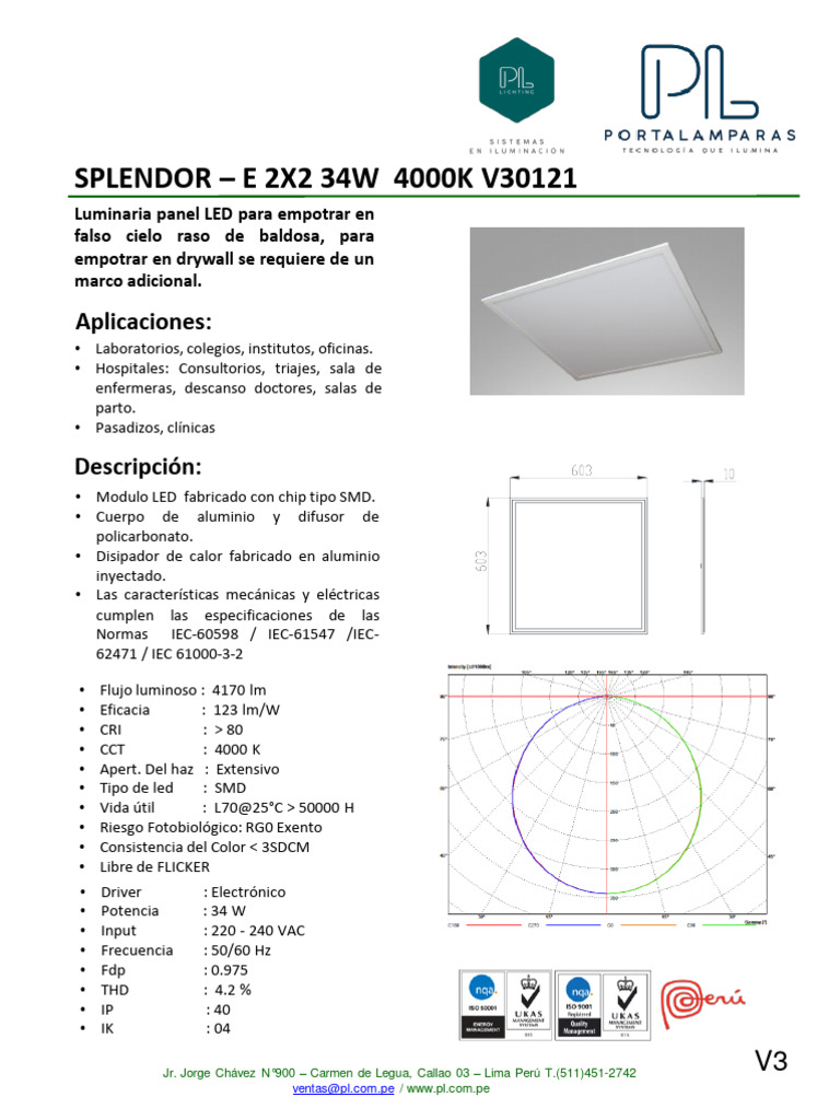Splendor - e 2X2 34W 4000K V30121 | PDF