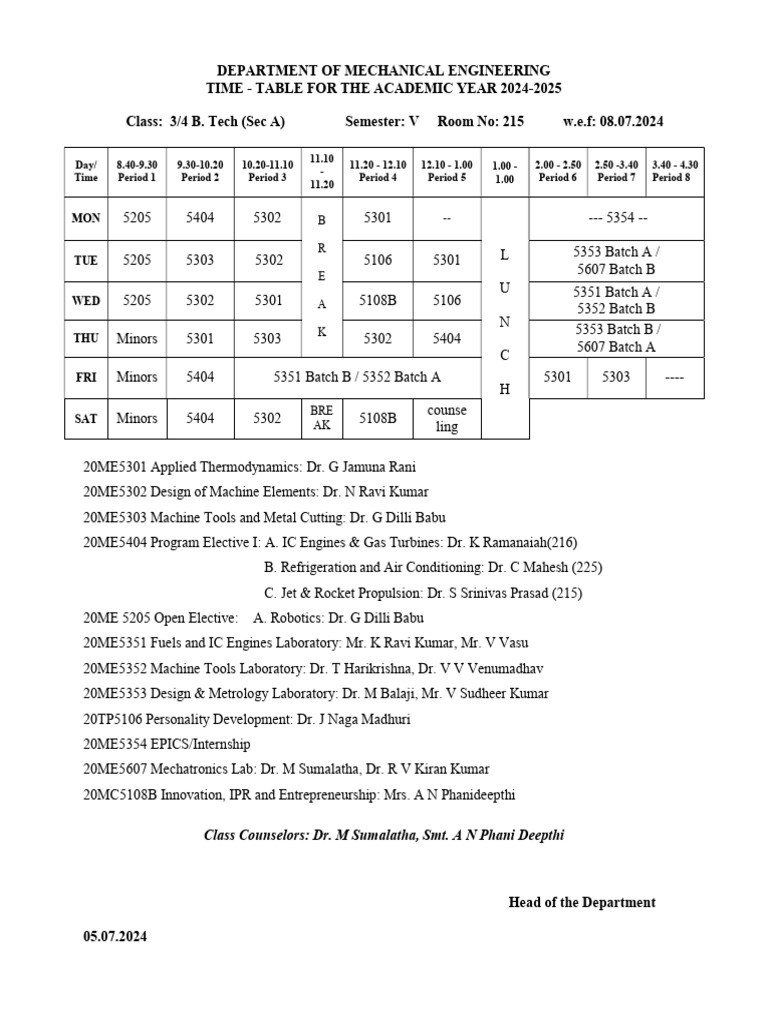 THIRD YEAR TIME TABLE | PDF | Engineering | Propulsion