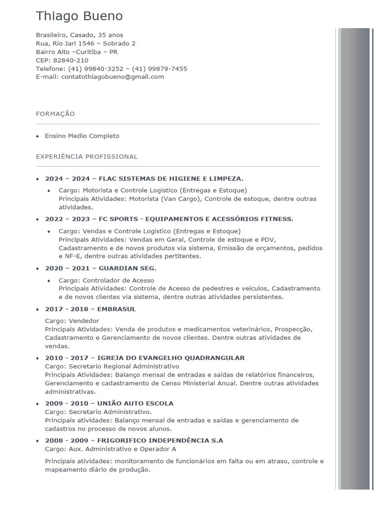 Curriculum Thiago Bueno 2024 - (Nr11) | PDF | Economias | Business