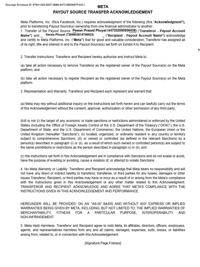 Meta Payout Source Transfer Acknowledgment | PDF | Office Of Foreign ...