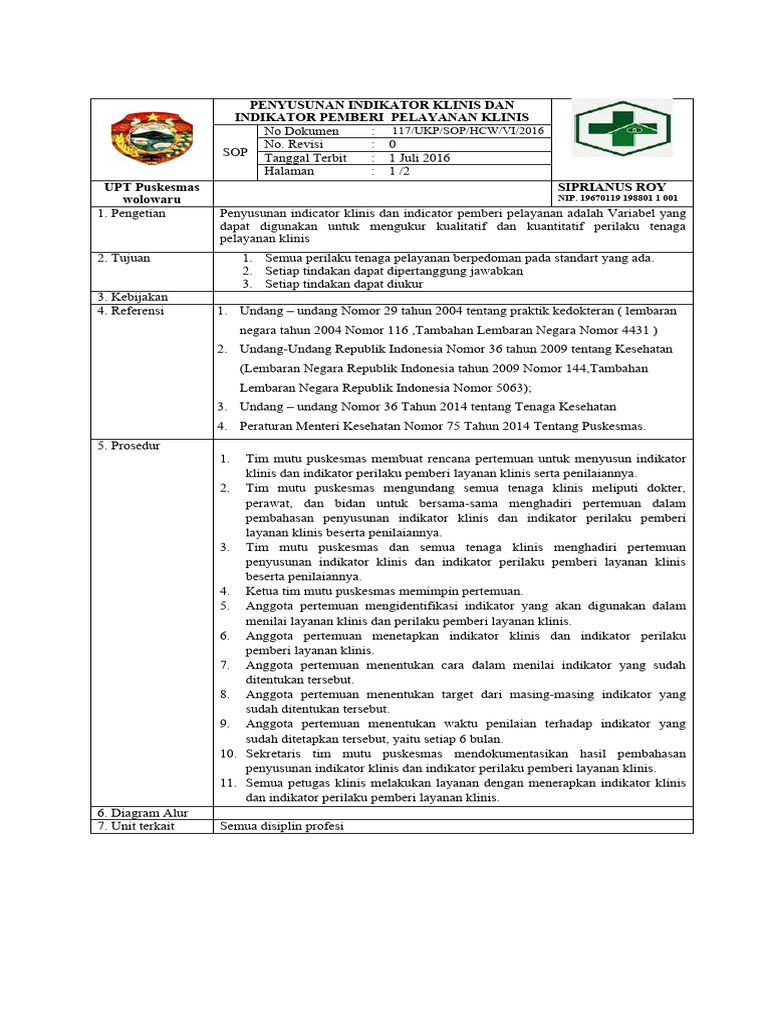 Ep 3 Sop3 Penyusunan Indikator Klinis Dan Pelayanan | PDF | Kesehatan Holistik