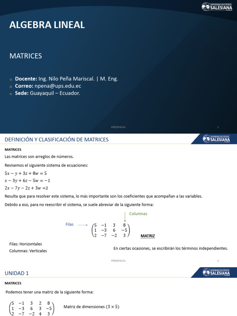 Clase1 Matrices | PDF | Matriz (Matemáticas) | Sustracción