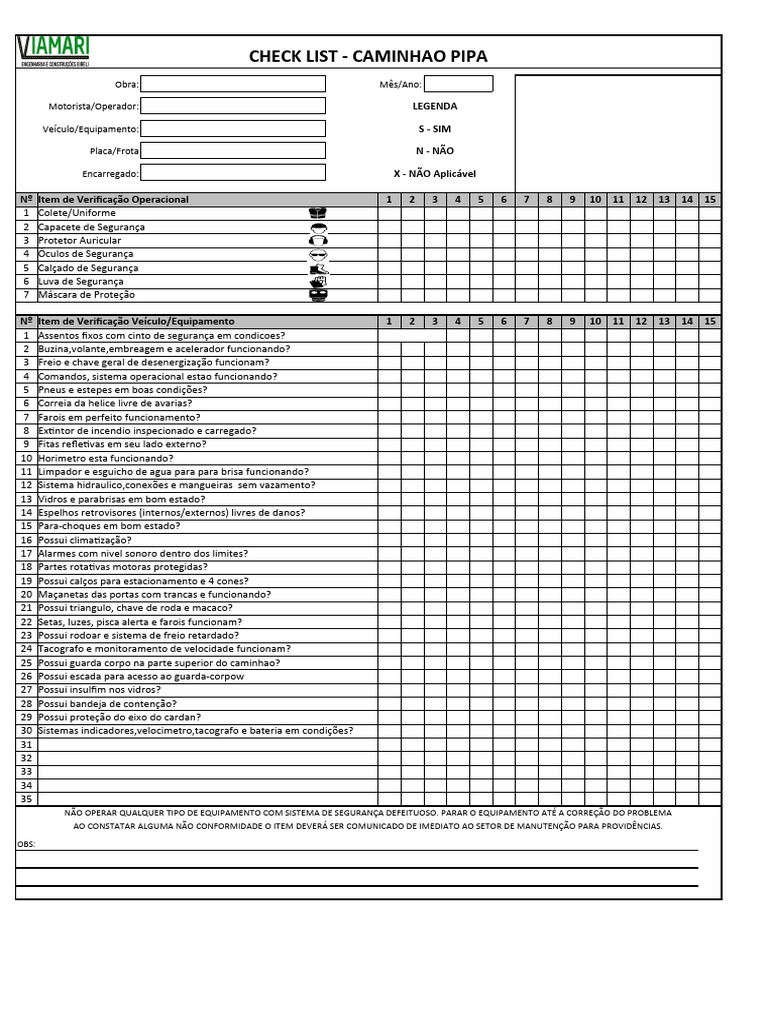 8 - CHECK LIST - CAMINHAO PIPA | PDF | Veículos