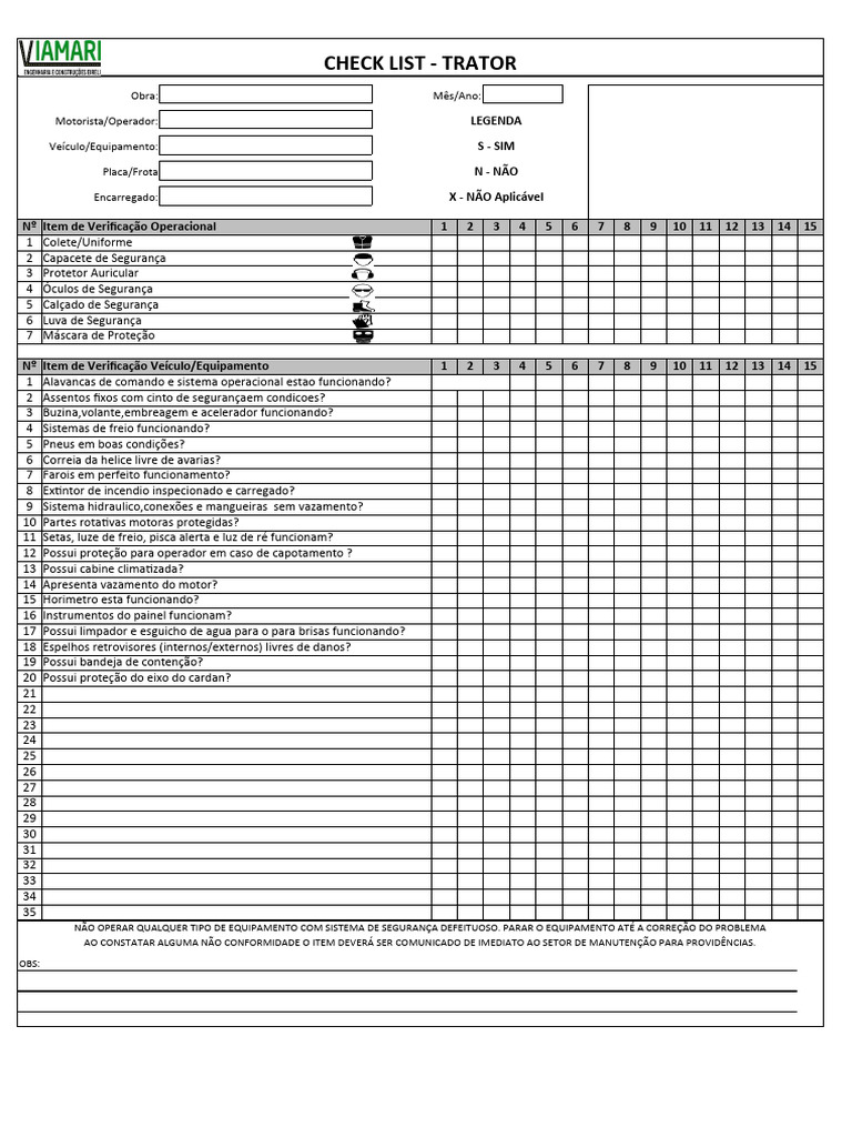 9 - Check List - Trator | PDF | Trator