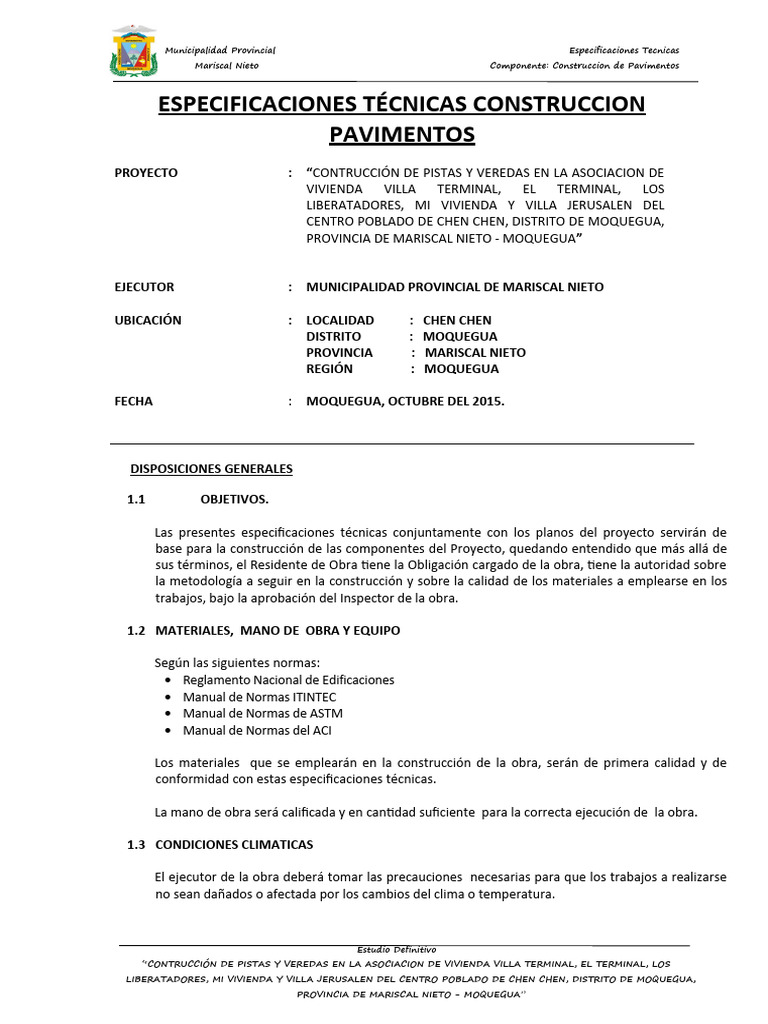 Espec. Tecnicas de Pavimentos | PDF | Presupuesto | Hormigón