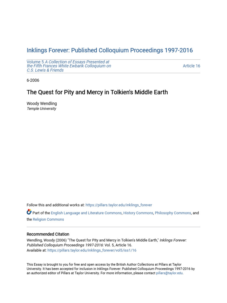 The Quest for Pity and Mercy in Tolkiens Middle Earth | PDF | The ...
