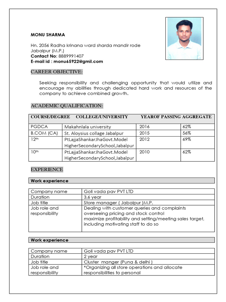 CV Monu | PDF | Business